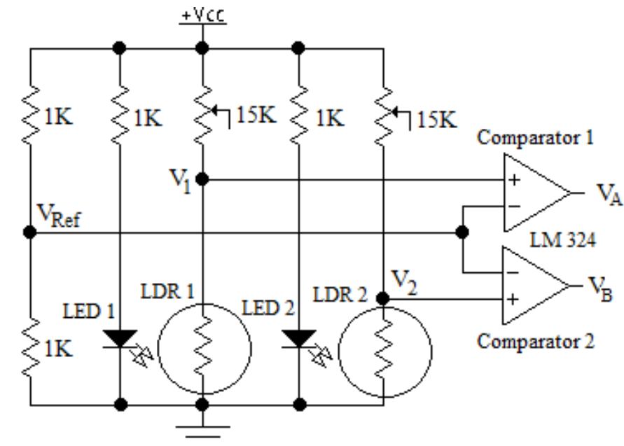 Voltage divider and comparator circuit. a simple bridge