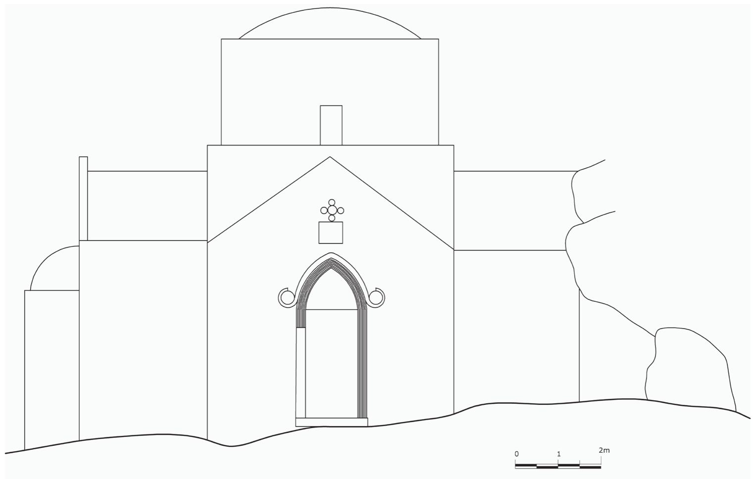 Schematic drawing of the north facade of the church of
