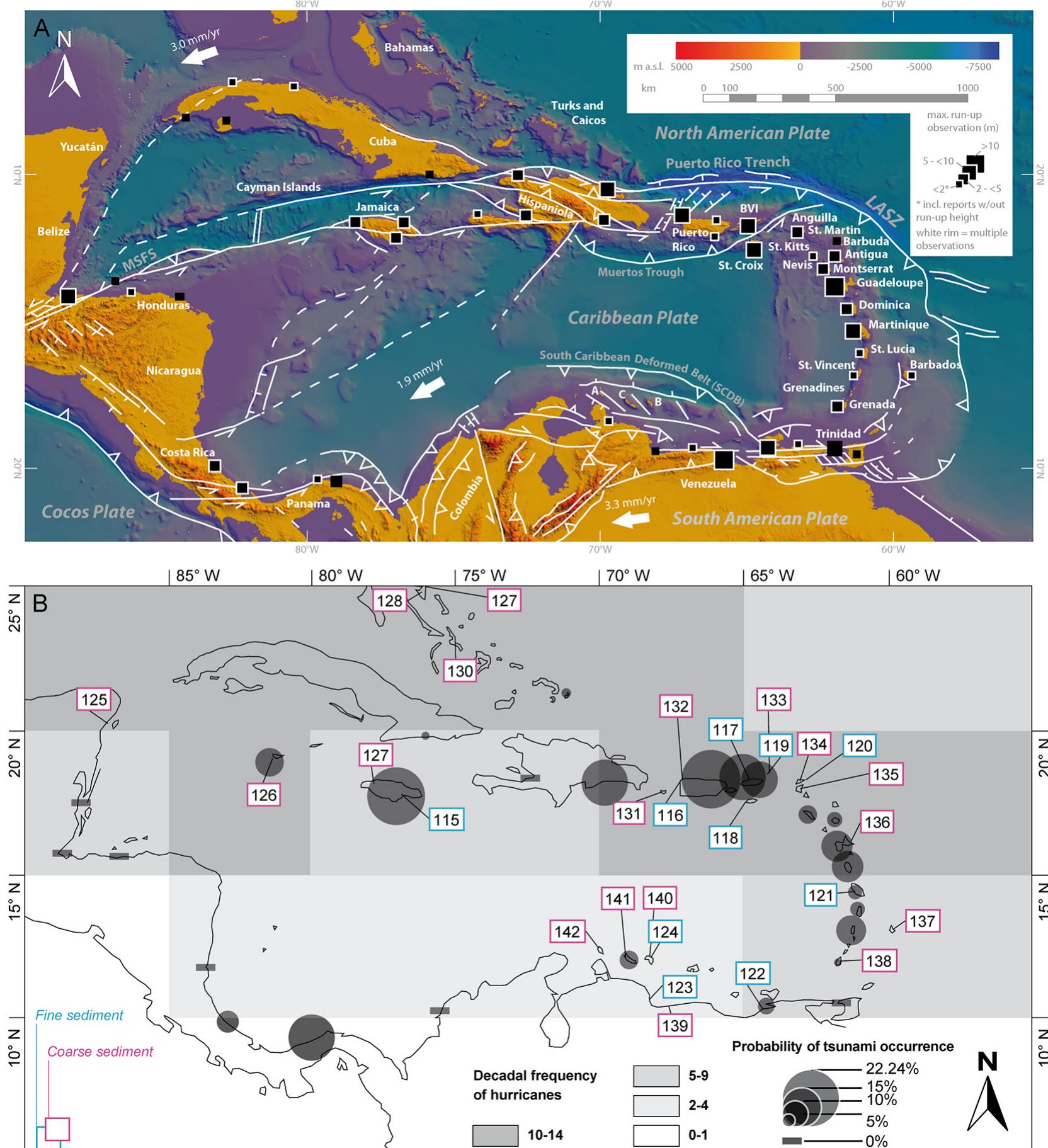 A) overview map of the caribbean basin based on the gebco