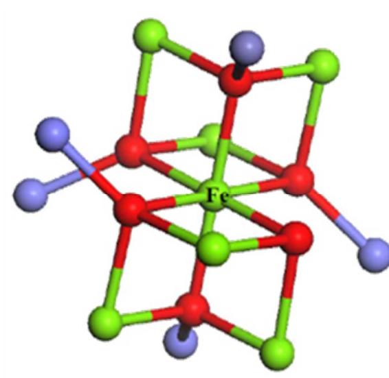 Nano-octahedral structure of fe203. the atom in the center