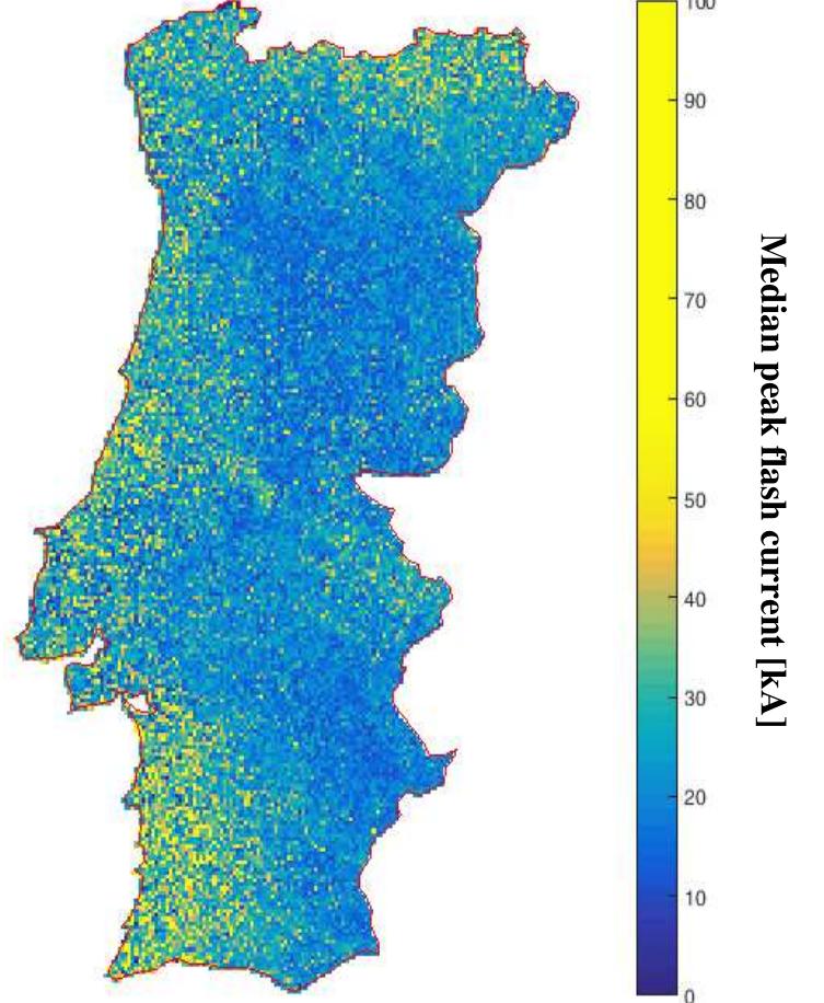 Overall median peak flash current map between 2003-2014