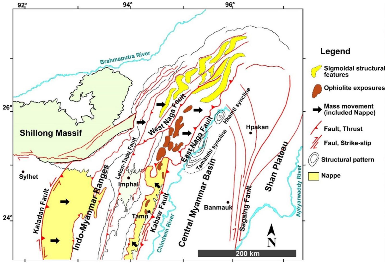 Structural map of the kabaw fault showing related structures