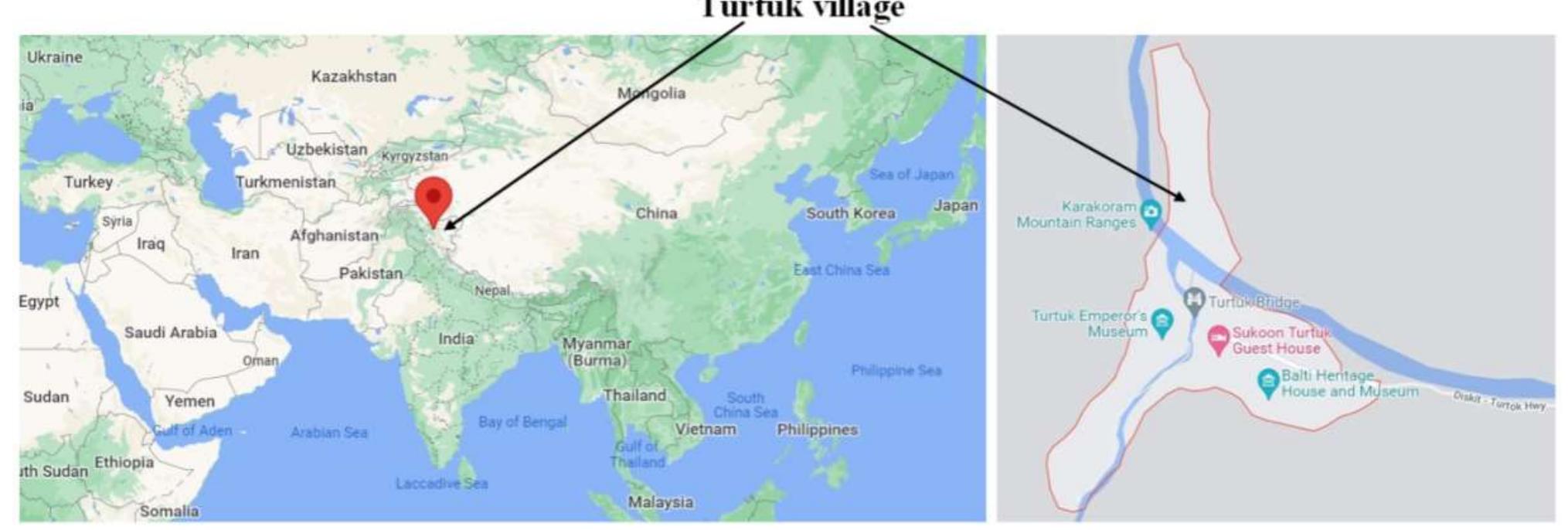 Map showing turtuk village in ladakh, india. seasonal