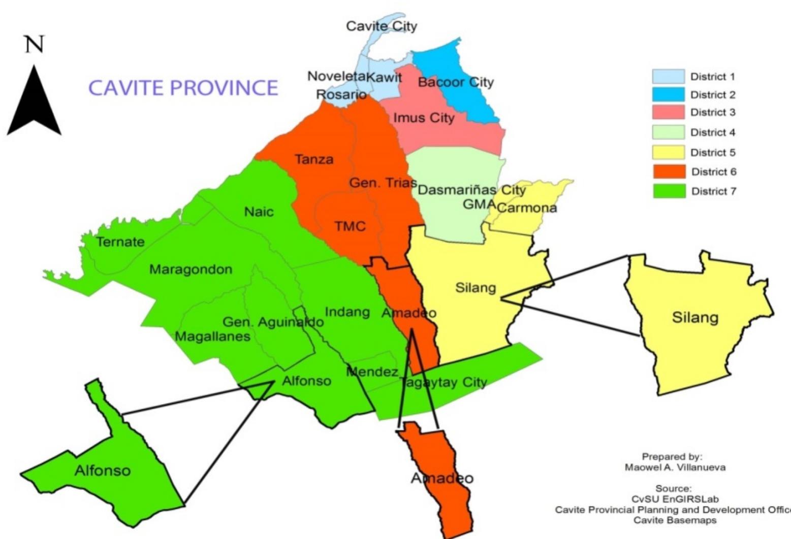 Map of cavite showing the three municipalities of alfonso,