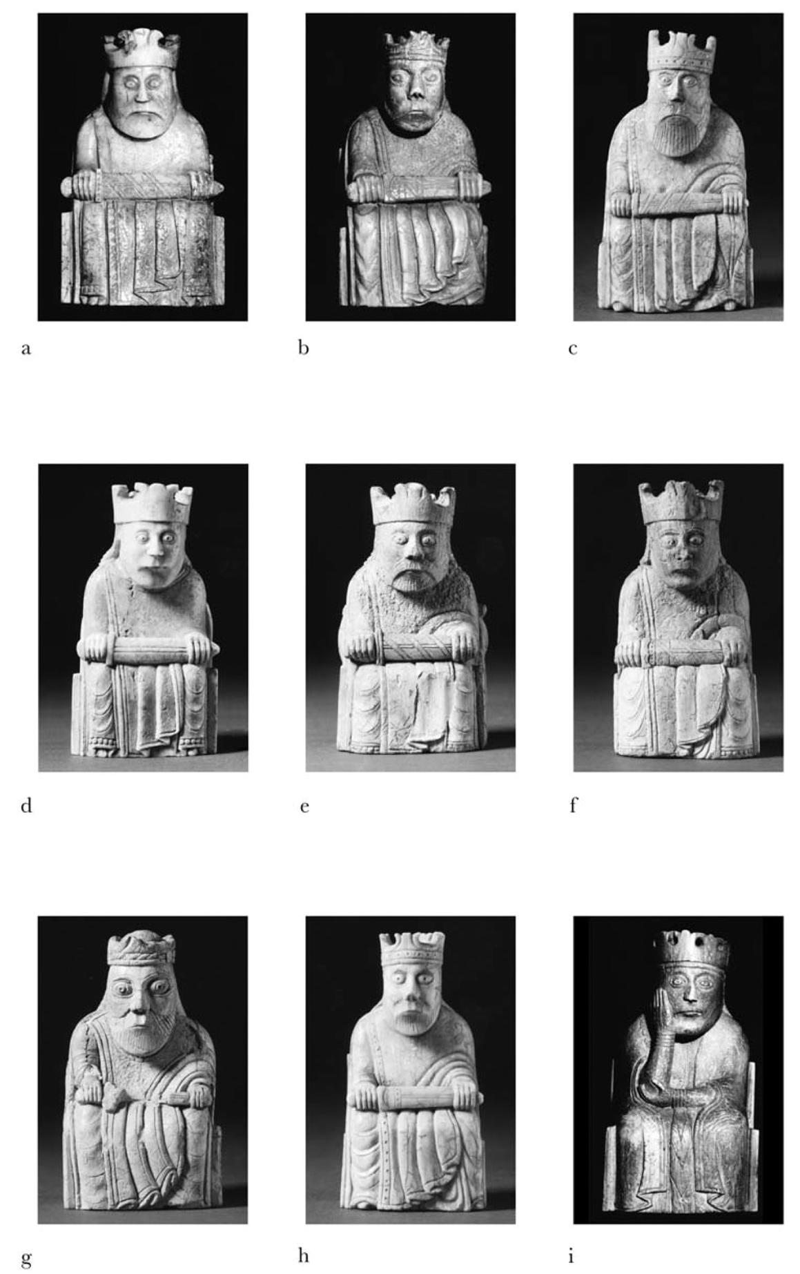 The lewis chessmen pieces (a-i). king variants (after