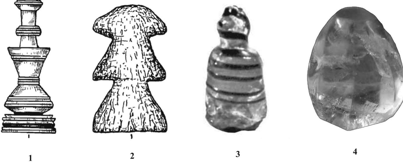 Examples of chess pieces made of various materials: (1)