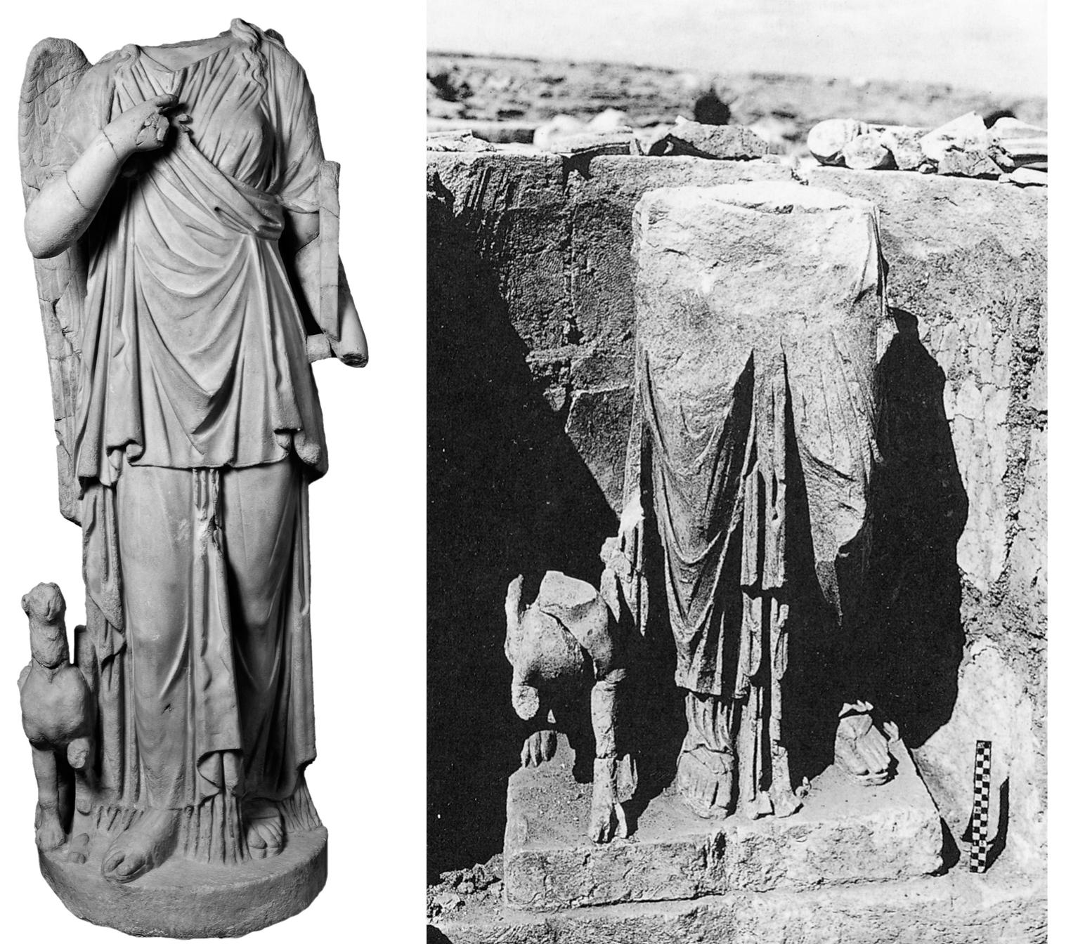 | marble headless statue of nemesis from the gymnasium of