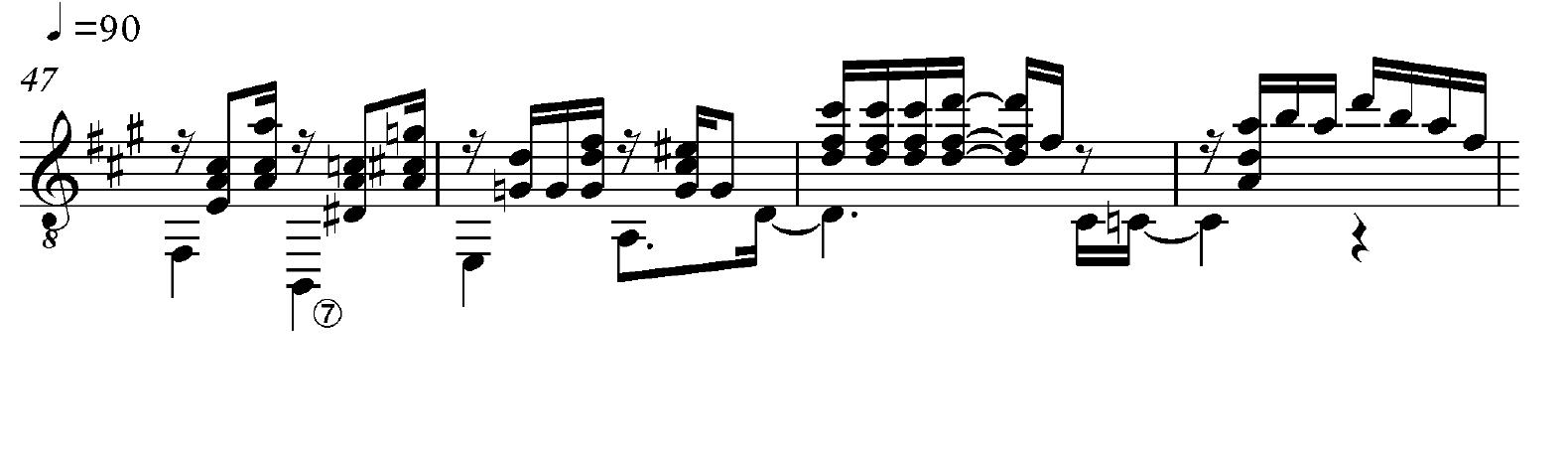 Example 6c. pedra do leme by raphael rabello (bars 47-50).