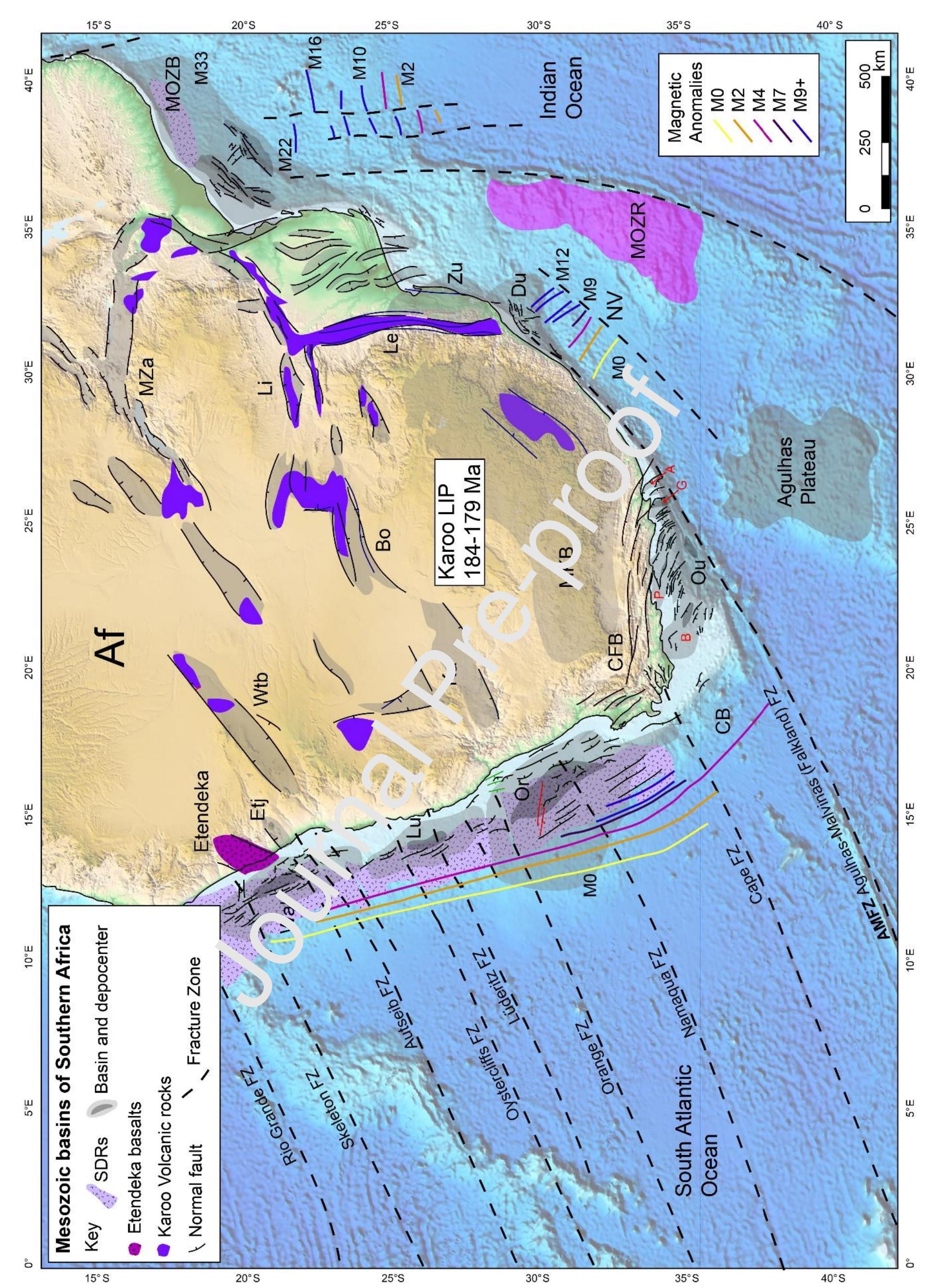Map of the main mesozoic basins of southern africa (af).