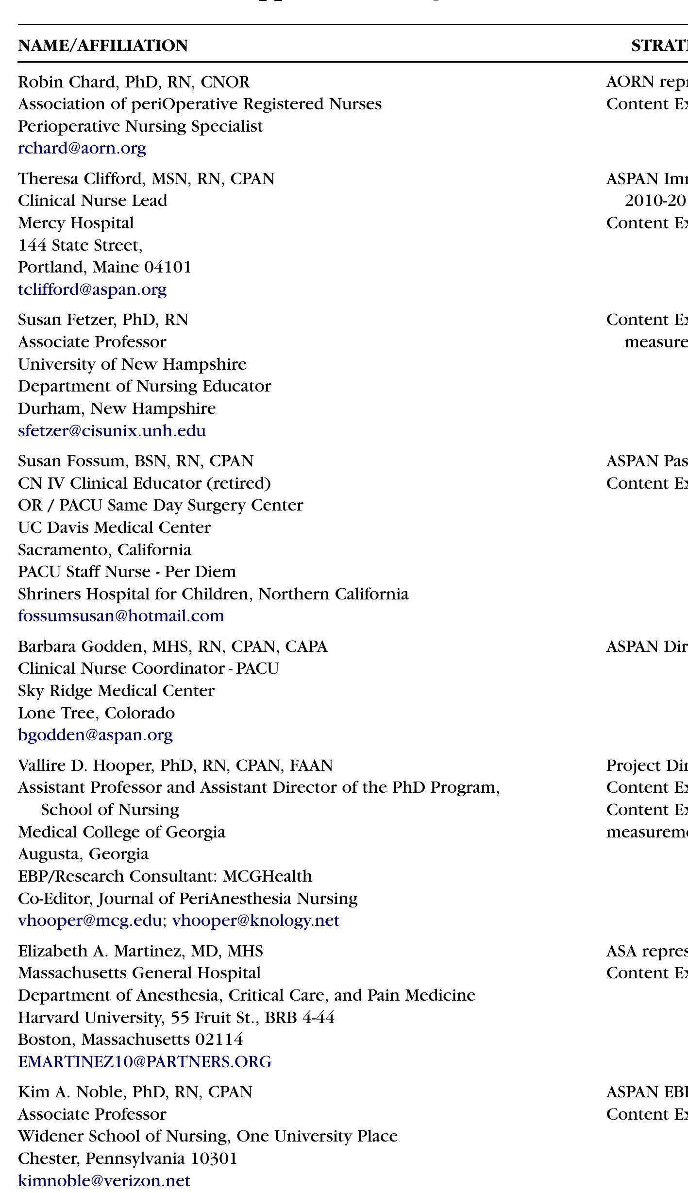 Table 2 - ASPAN’s Evidence-Based Clinical Practice Guideline