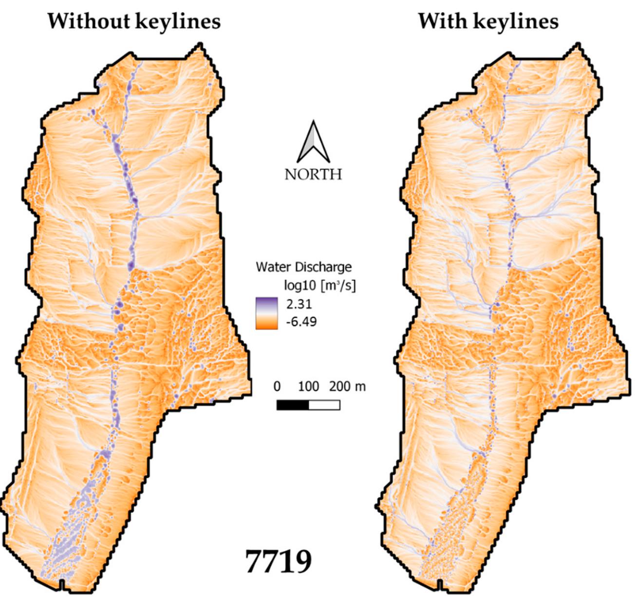 Water discharge (simwe) maps with and without the keylines