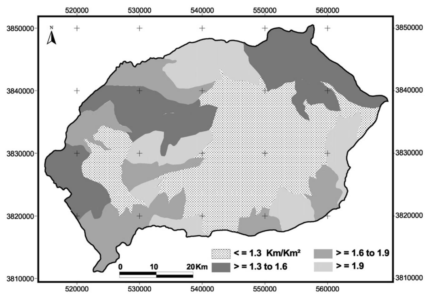 Drainage density map of study area.