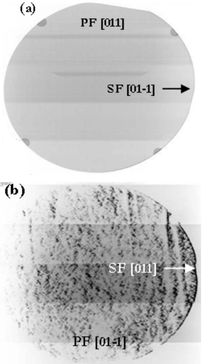 X-ray topography images of (a) a typical inp substrate and