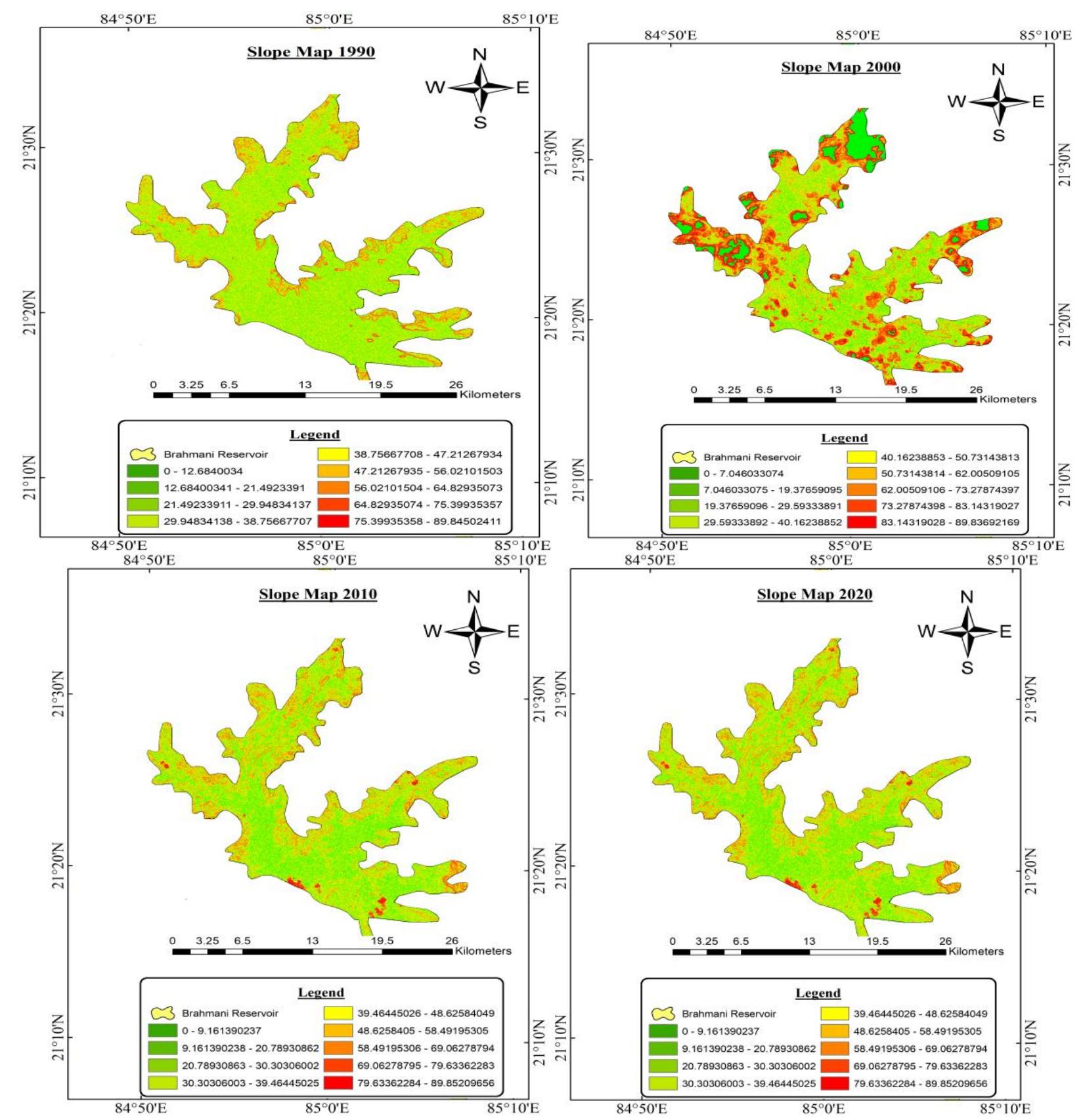 (a, b, c &d). the slope map of rengali reservoir area during