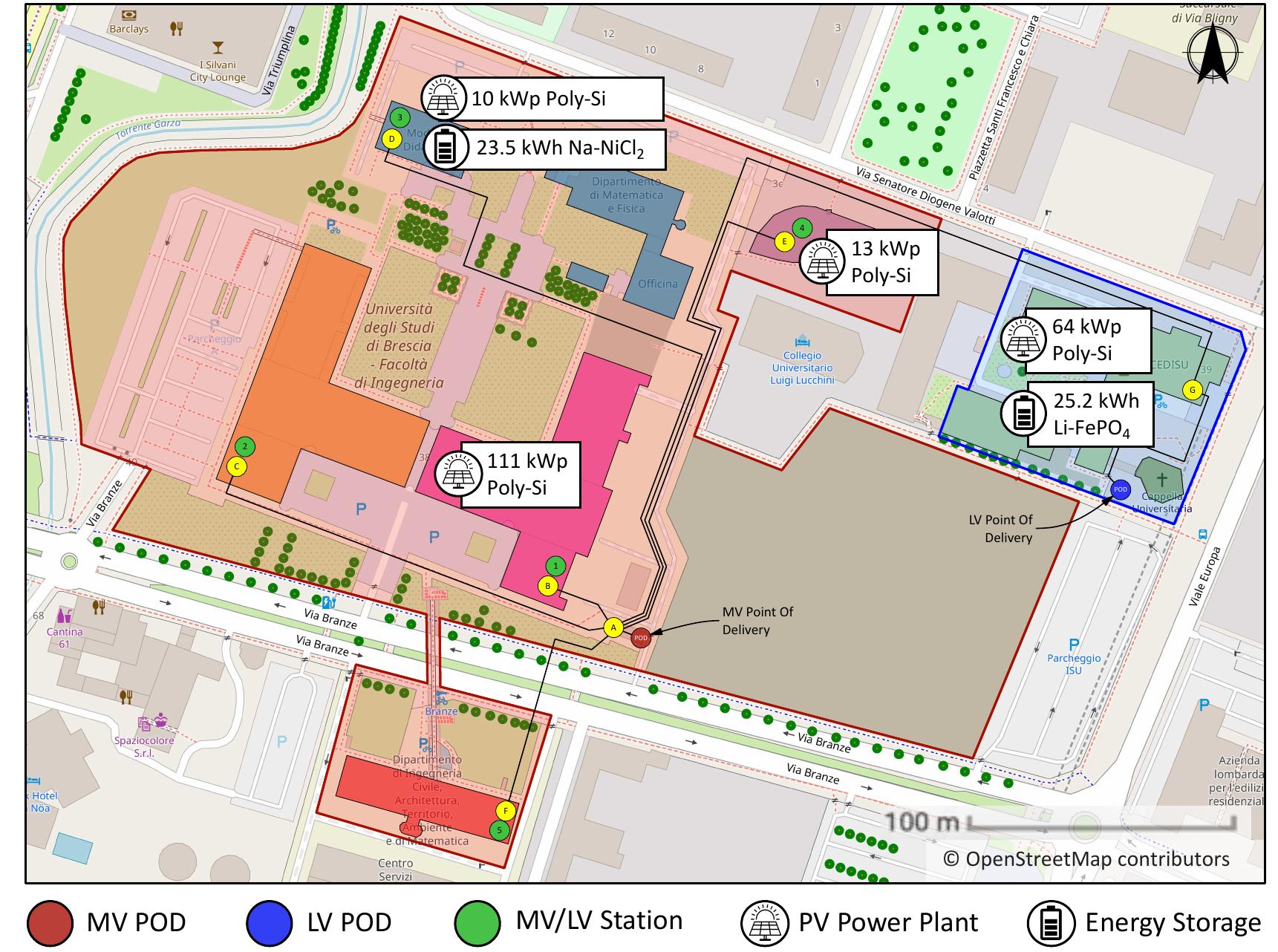 Map of the engineering campus of the university of brescia.