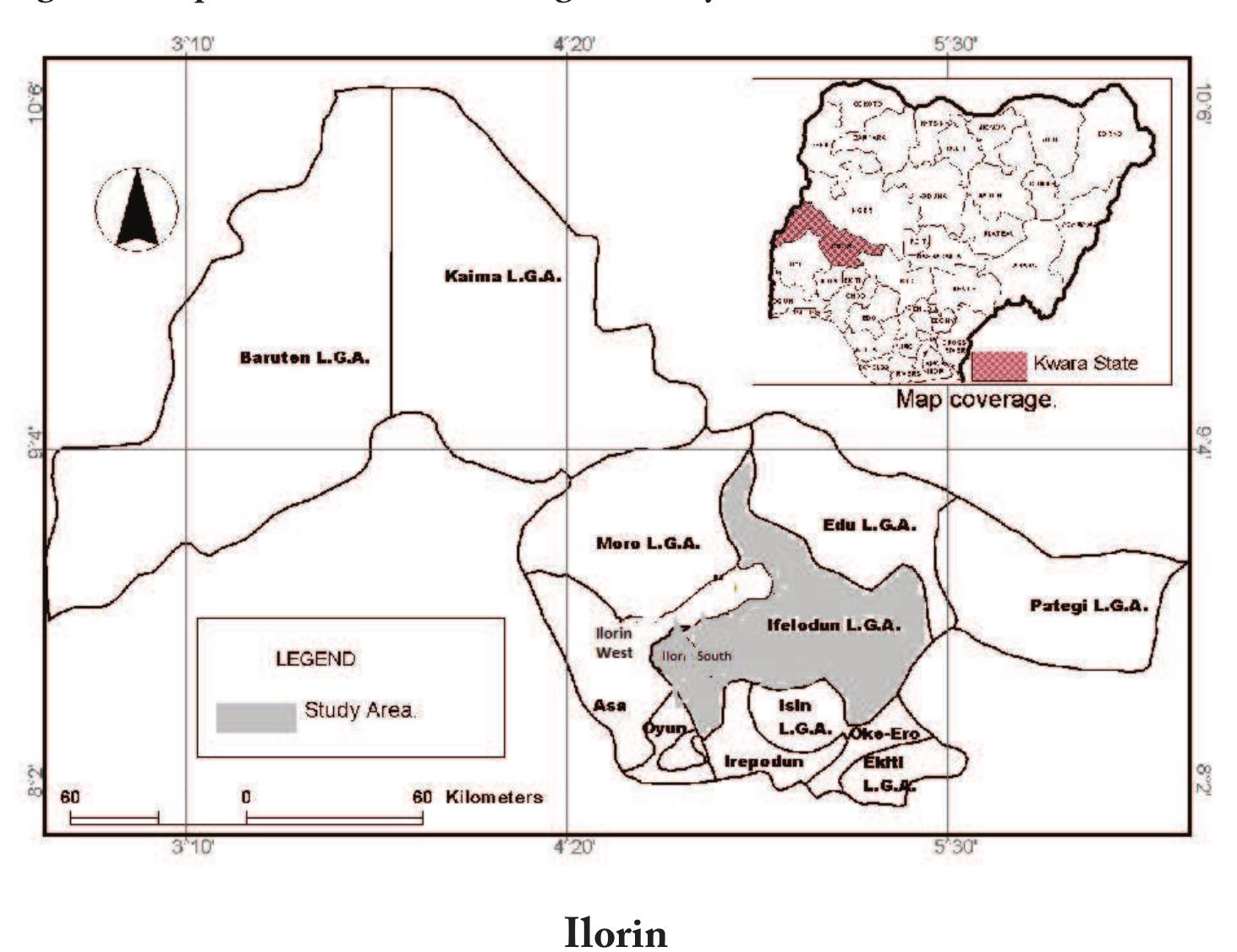 Map of kwara state showing the study areas