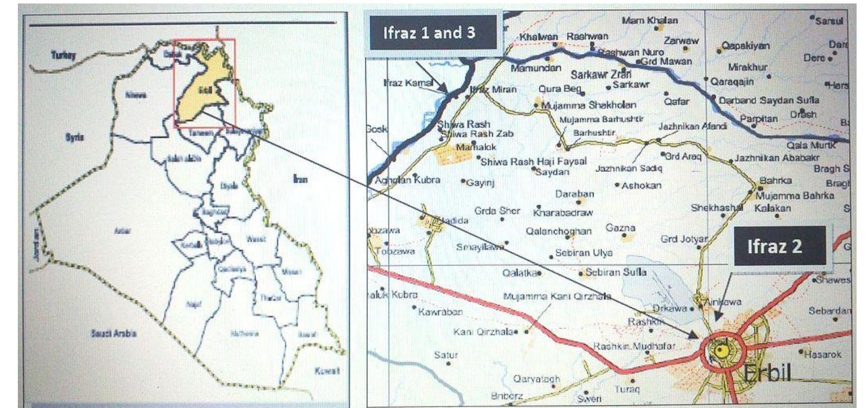 Map (4-4), ifraz stations 1, 2 and 3, on the map of erbil