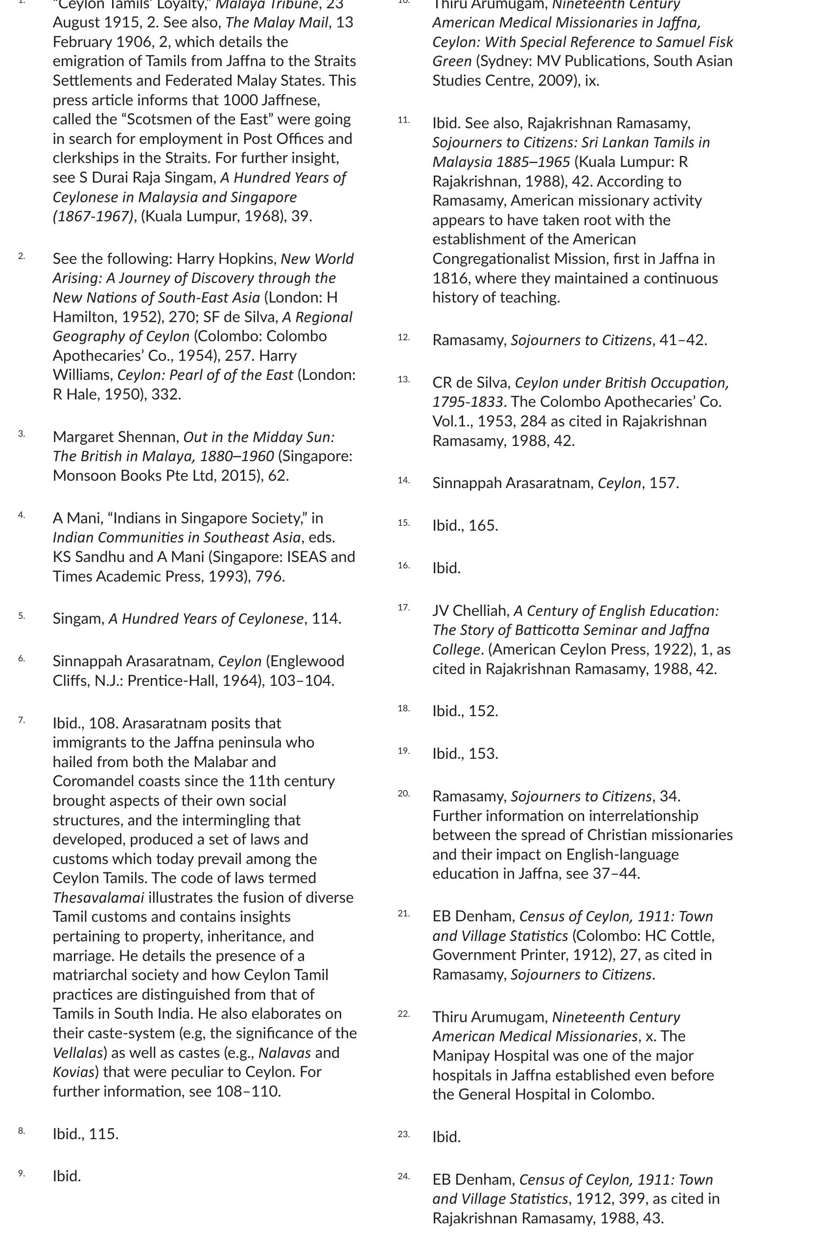 Table 1 - from Jaffna/Ceylon Tamils in Singapore - Migration