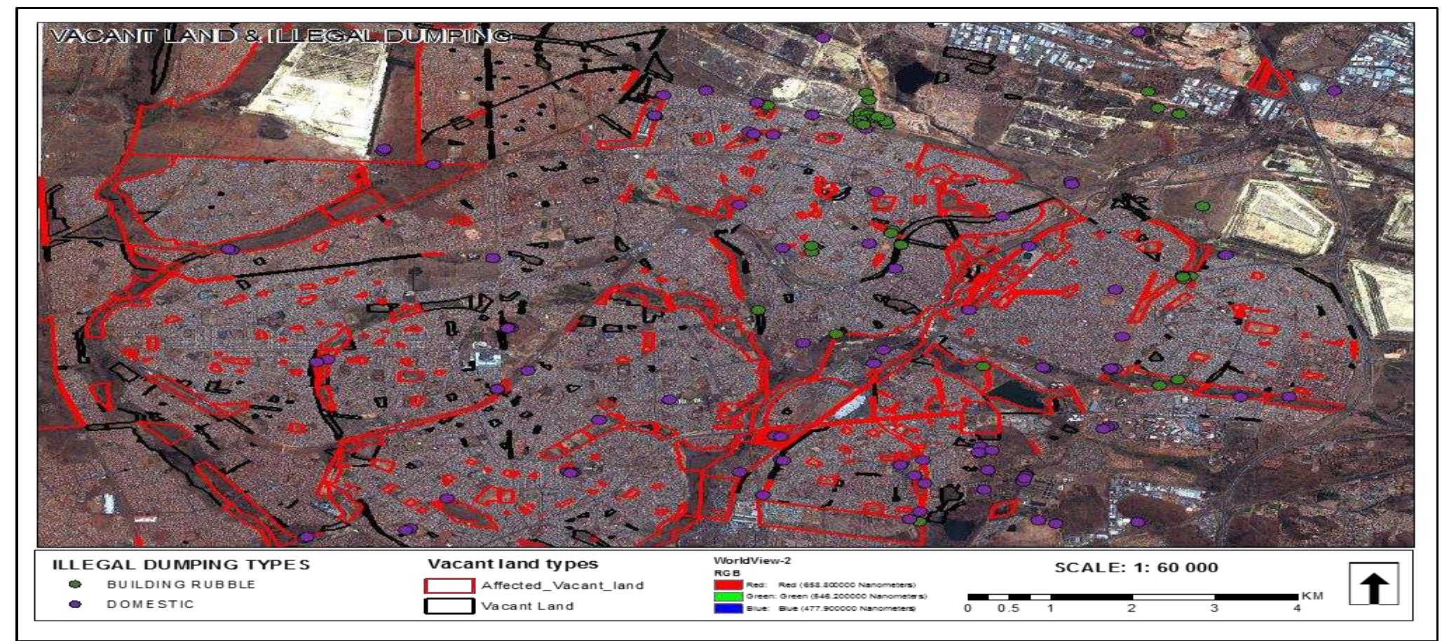A map of illegal dumping and vacant land showing types of