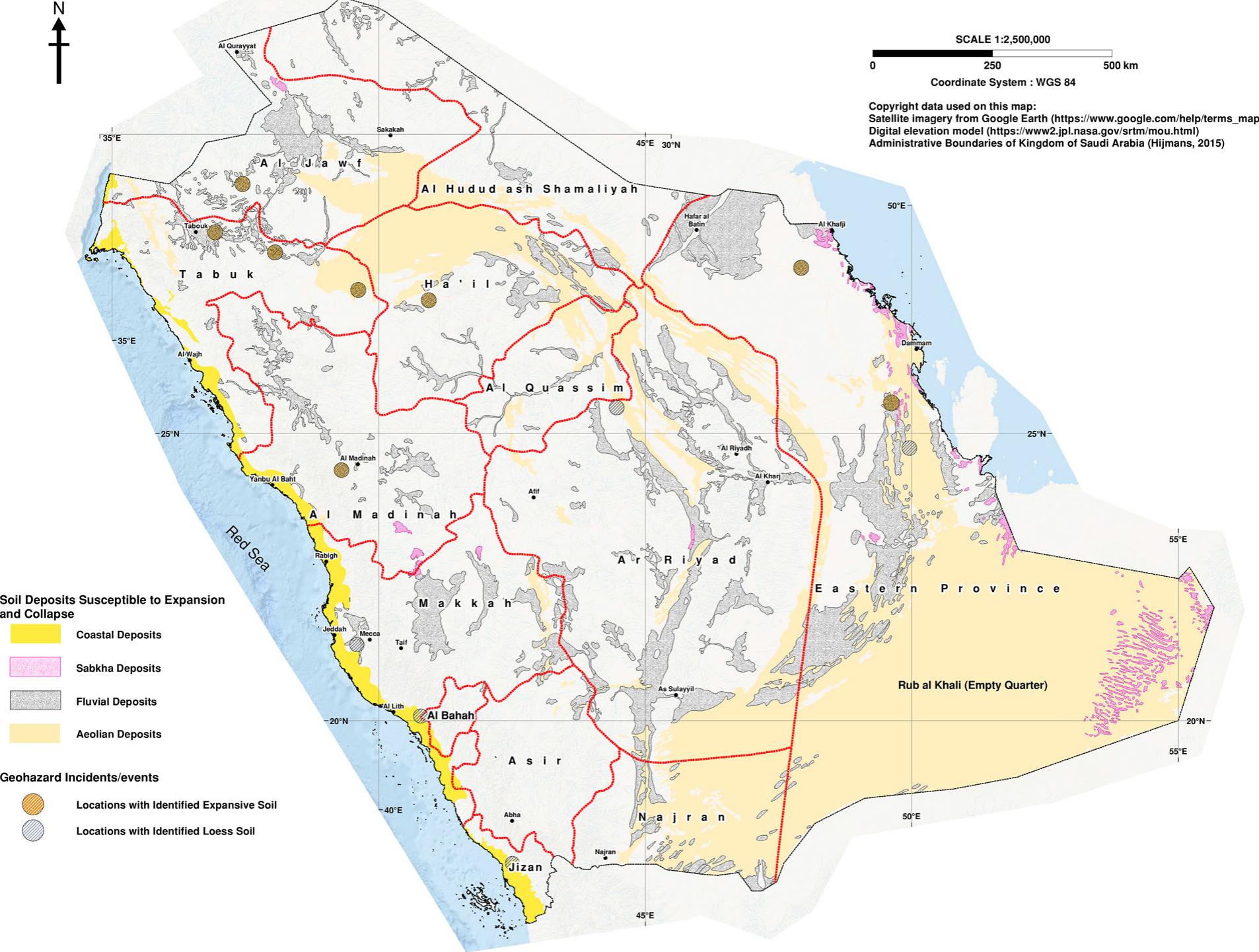 Introductory geological hazard map showing areas of soil
