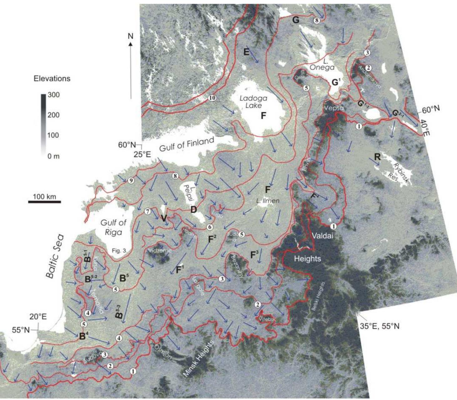 Ice lobes and marginal positions of the last sis southeast
