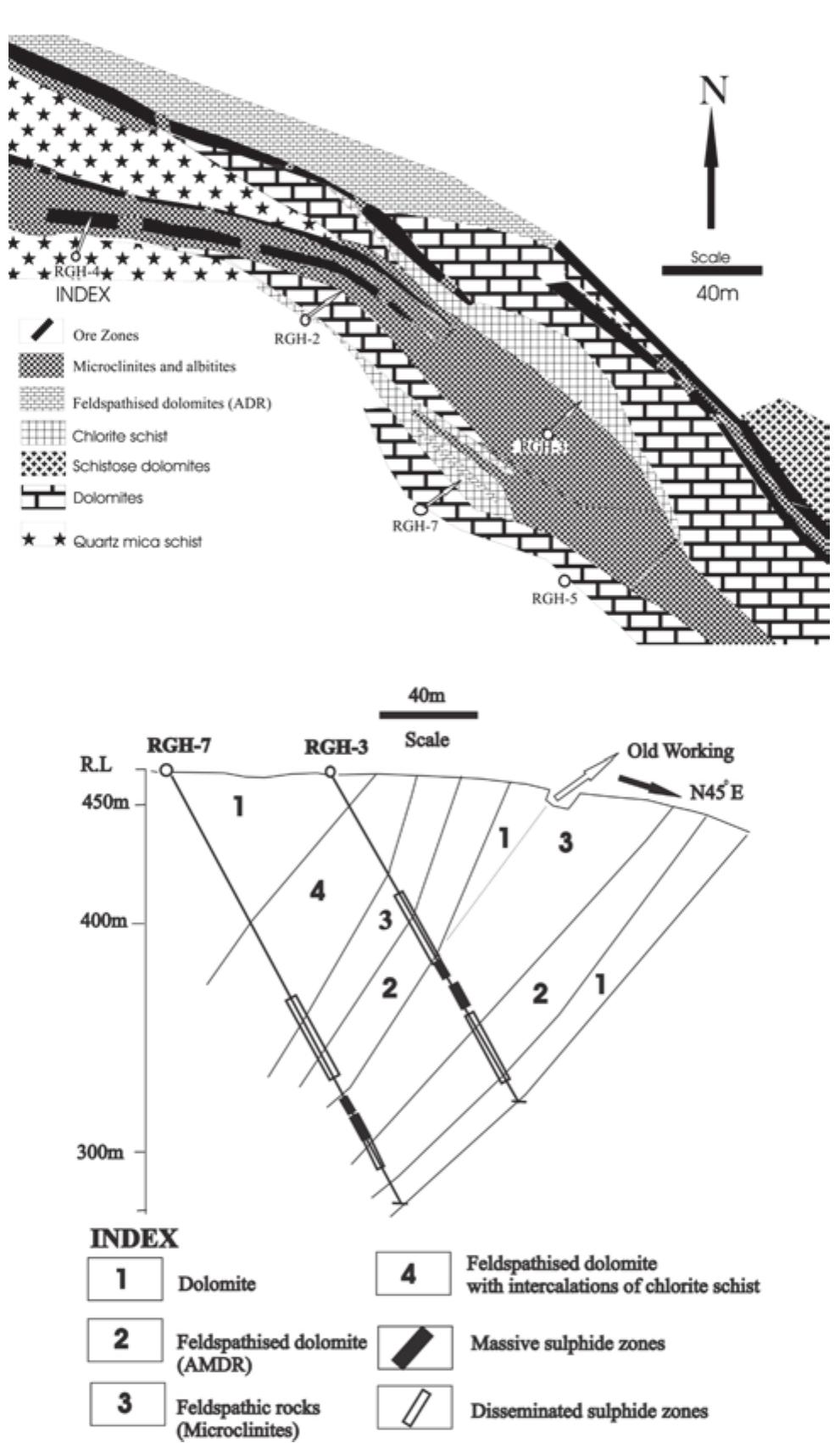 Geological map and representative bore- hole locations and
