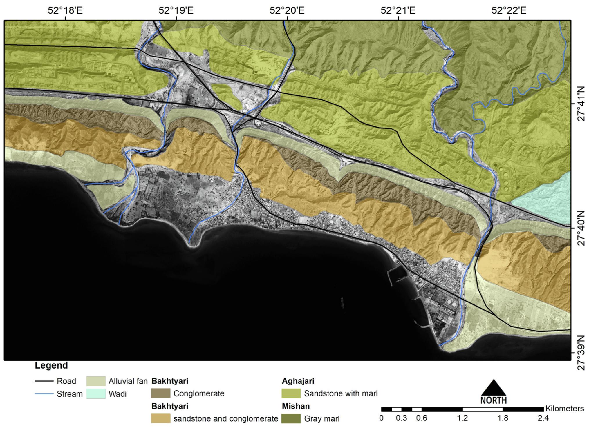 Geological and geomorphological map of the siraf watershed.