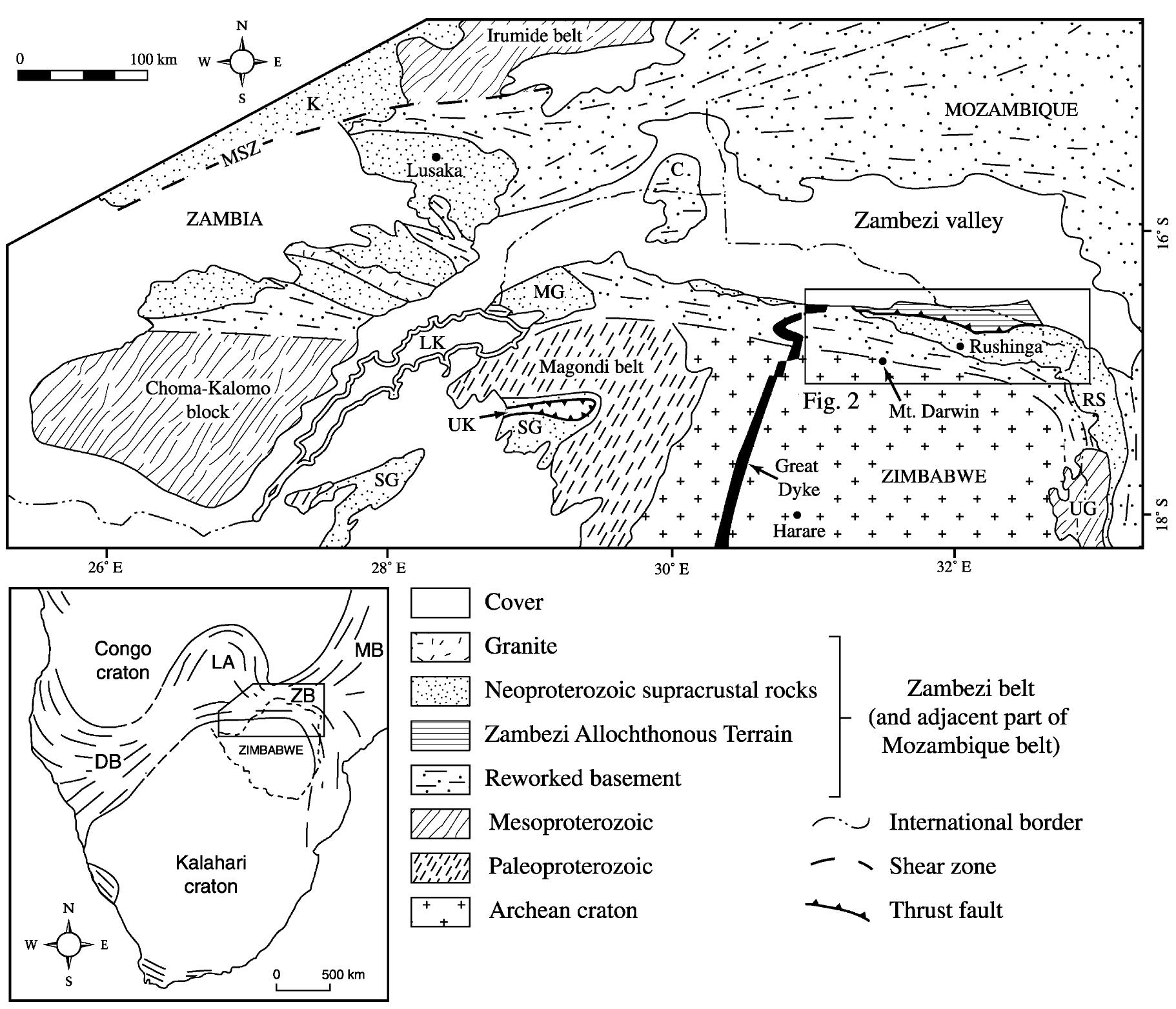 Geologic map of the zambezi belt. area of fig. 2 is