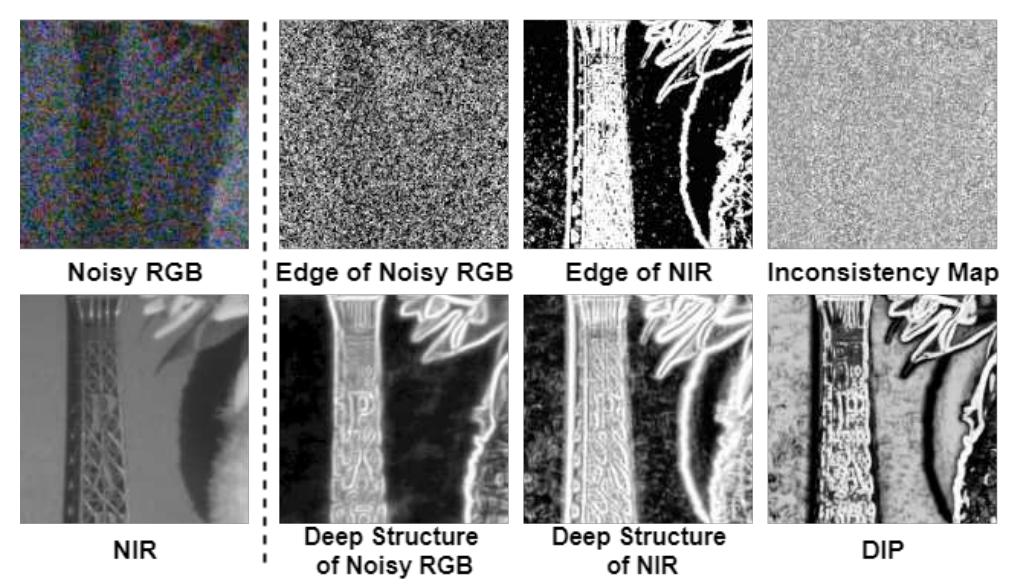 Applying f on the edge maps of noisy rgb and nir images can