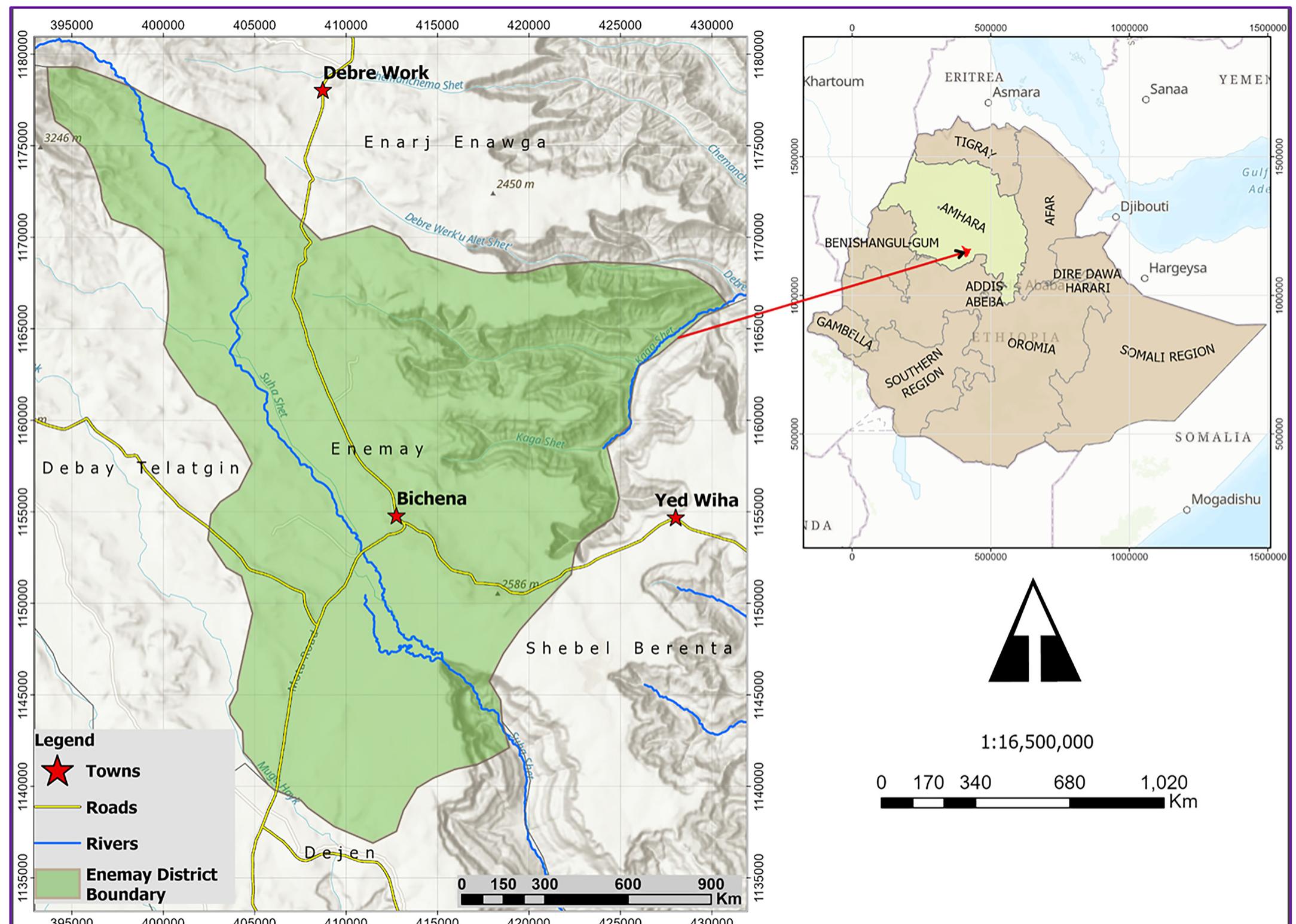 Location map of enemay district. the present study was