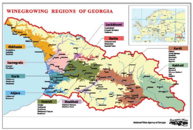 The map of winegrowing regions of georgia.