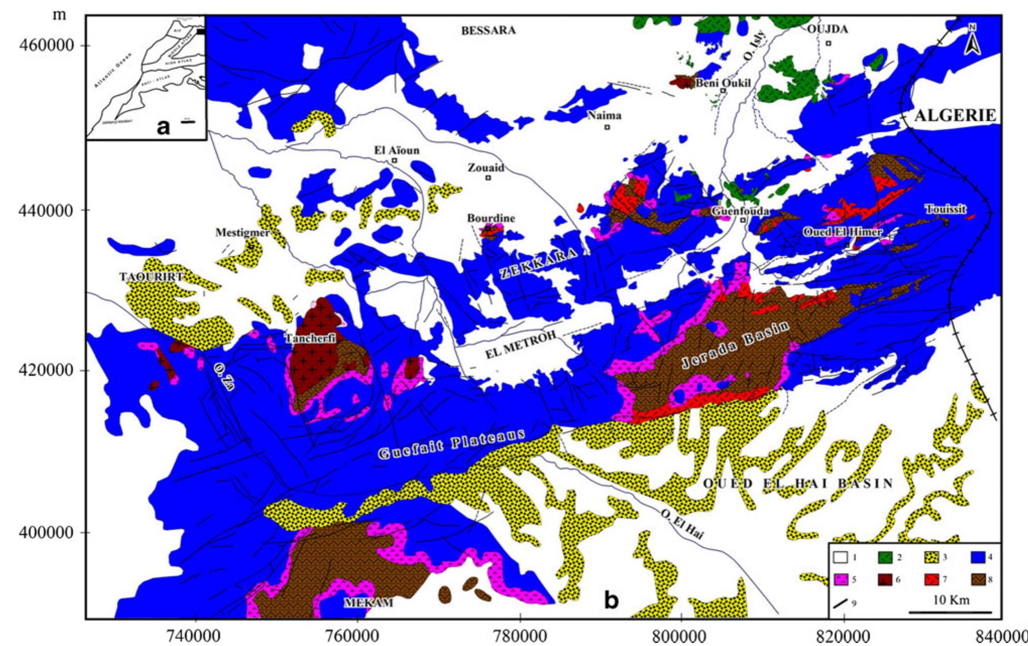 General location (a) and simplified geologic map of the