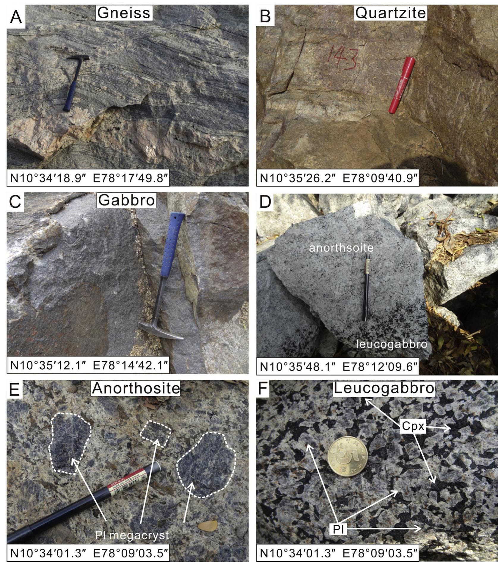 Field photos of various rock types in the kadavur complex.