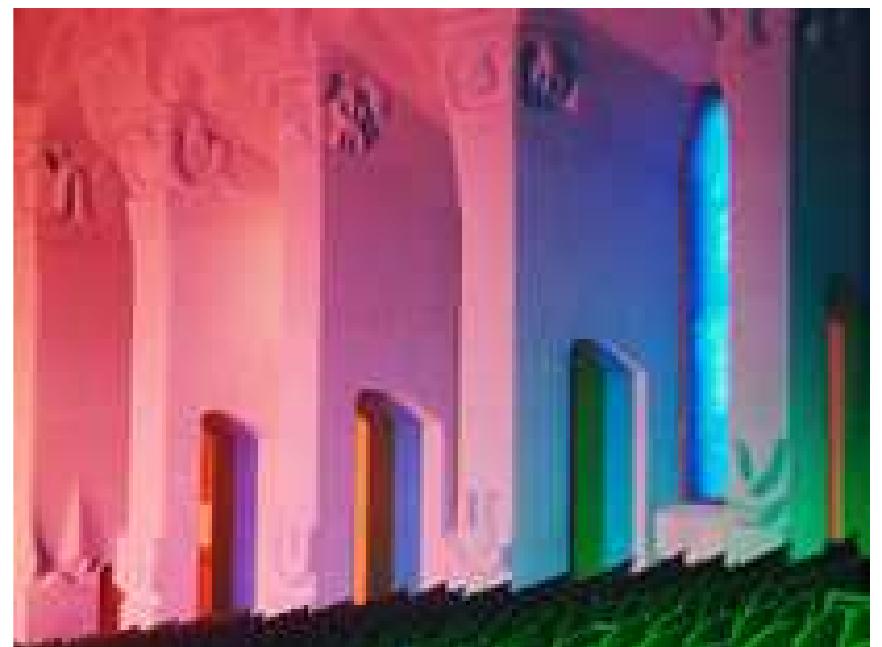 Rudolf steiner, the goetheanum interior lit through colored