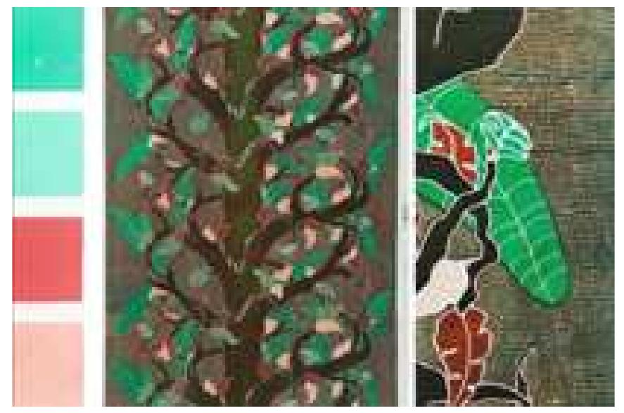 Two complementary colors (green and red) in different