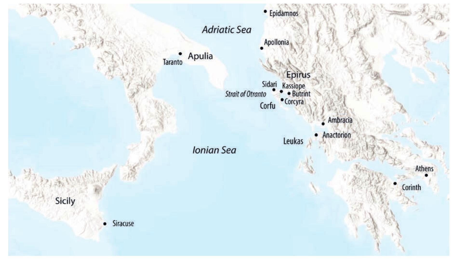 Map of the lonian sea with places mentioned in the text.