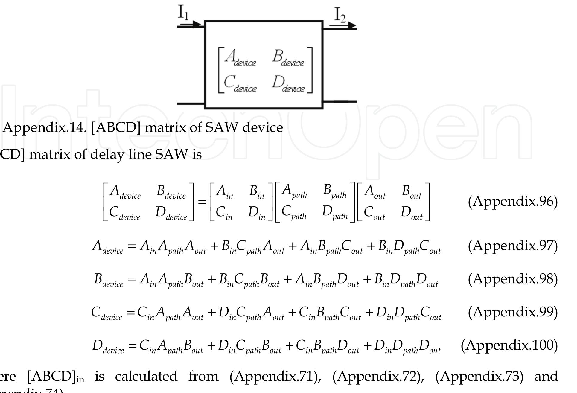 And the [abcd] equivalent matrix of saw device is shown in