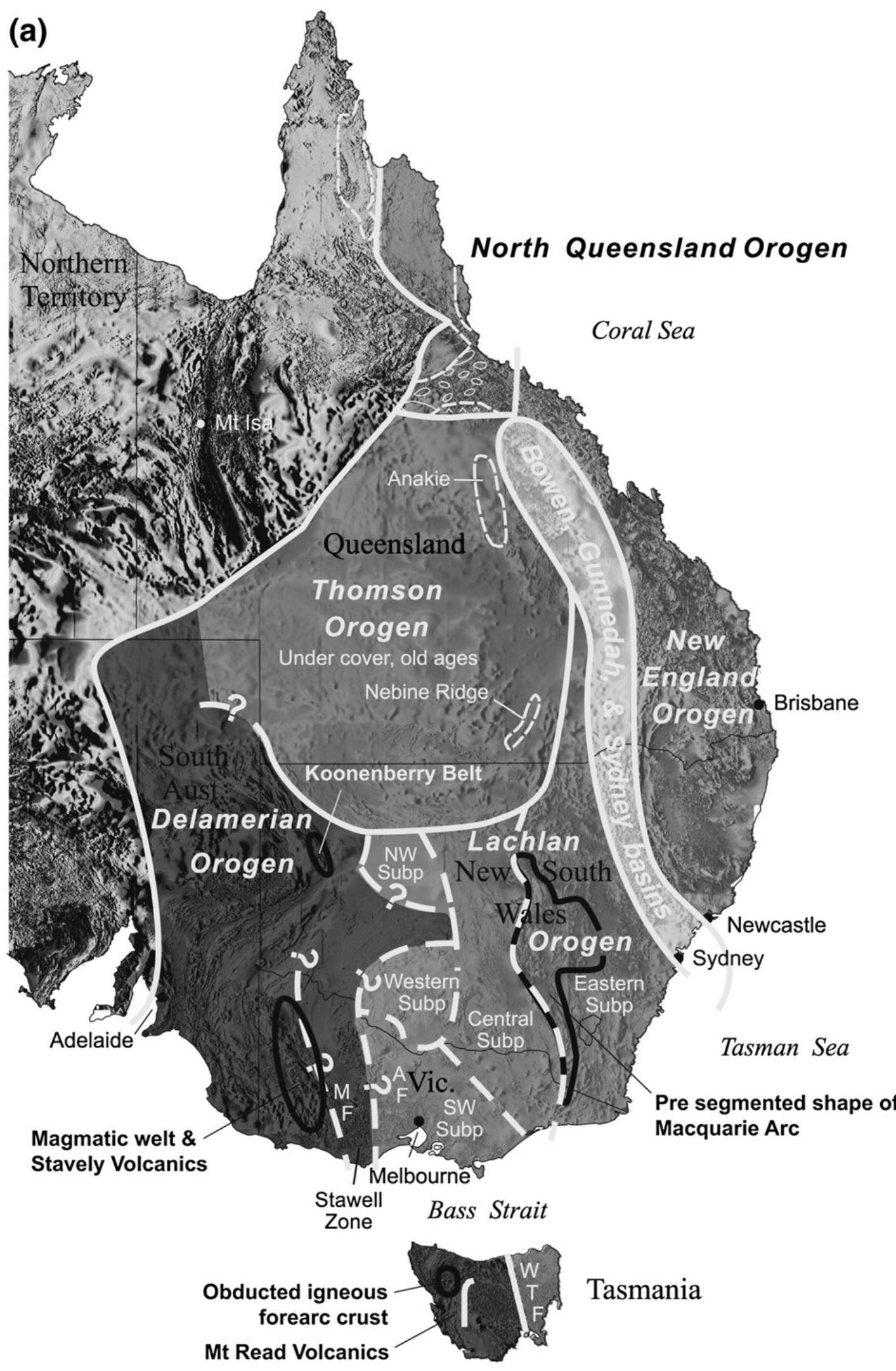 Tasmanides geology. a. outline of tasmanides showing