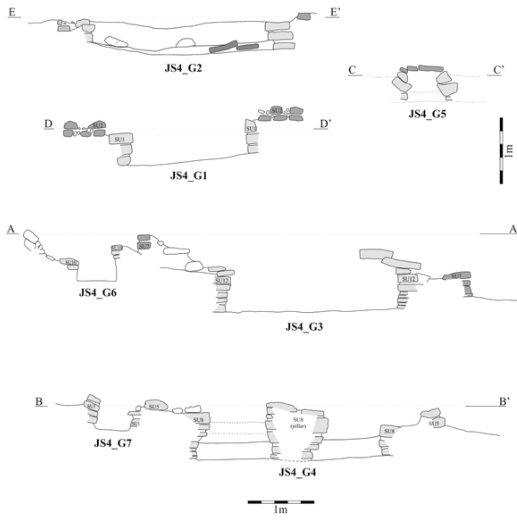 Cross-sections of the investigated graves (drawing m. degli