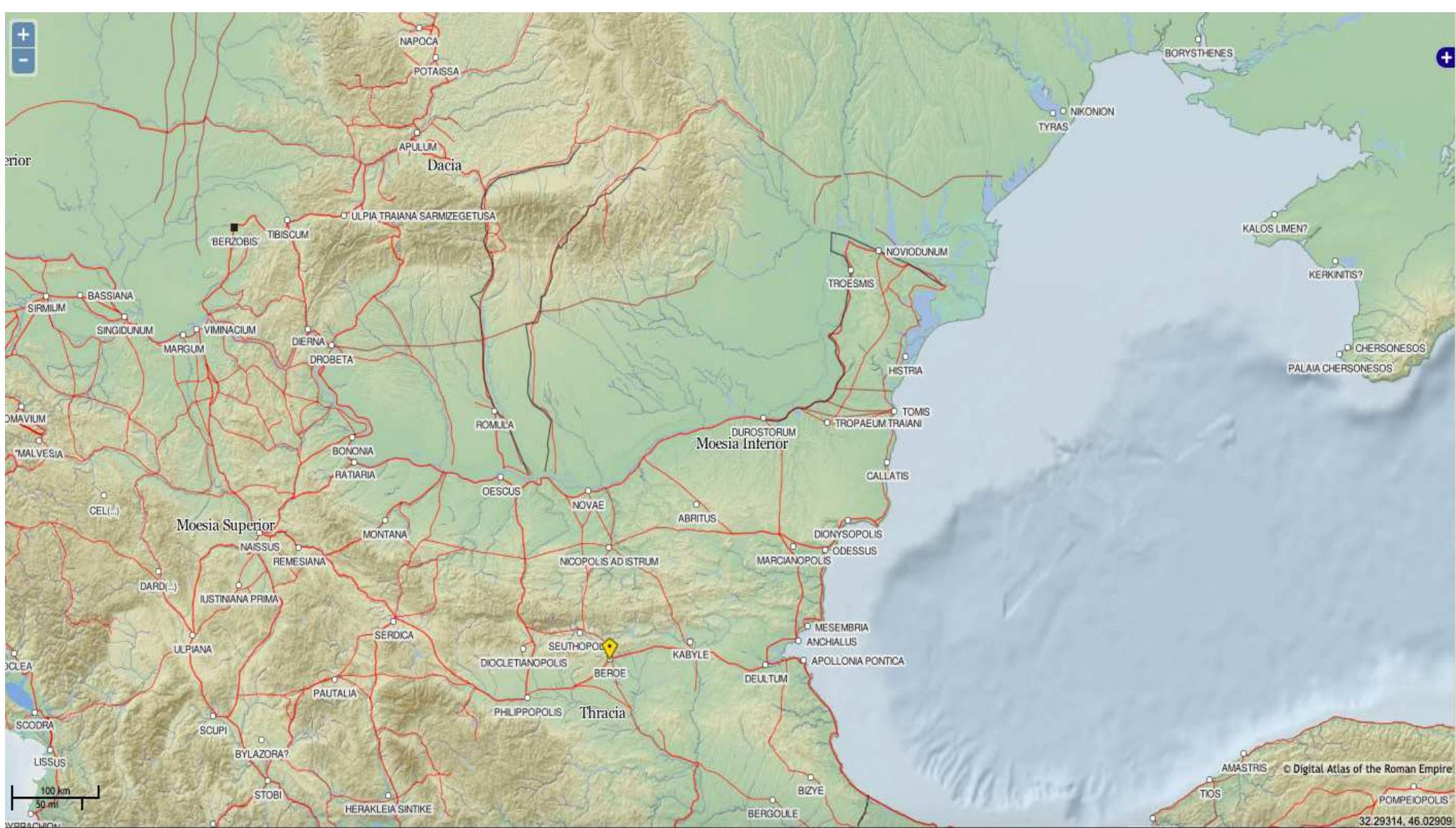 Map of thrace with augusta traiana. from the digital atlas
