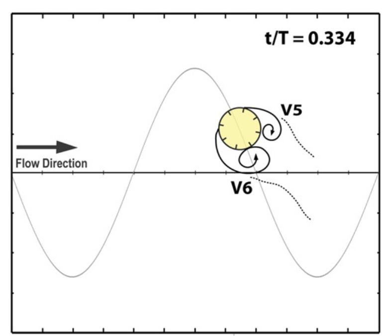 Typical wake structure of smooth cylinder at t/t=0.334;