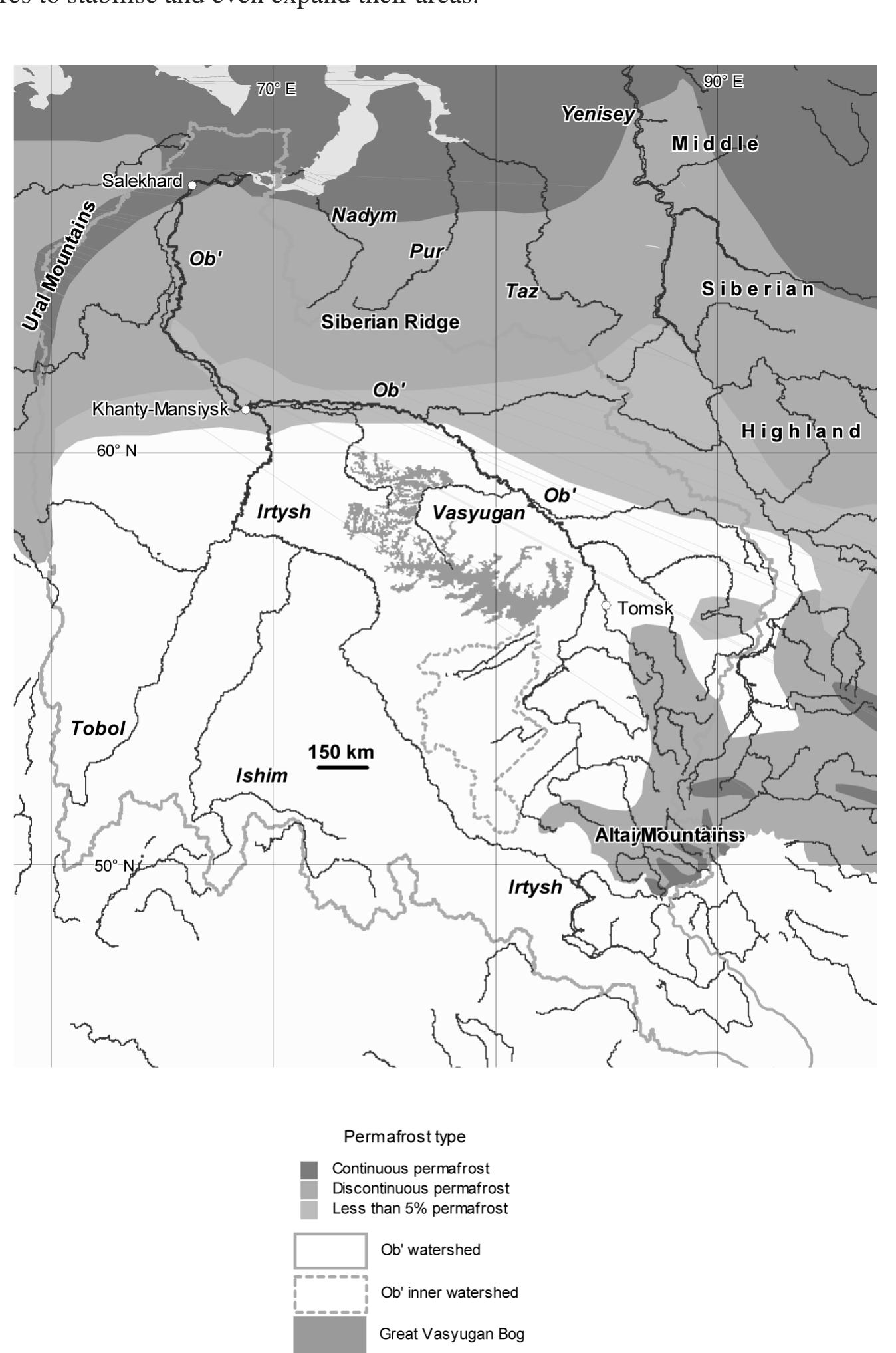 General map of the western siberian plain. zones of