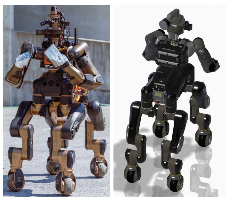 The centauro robot: first prototype and a cad image.