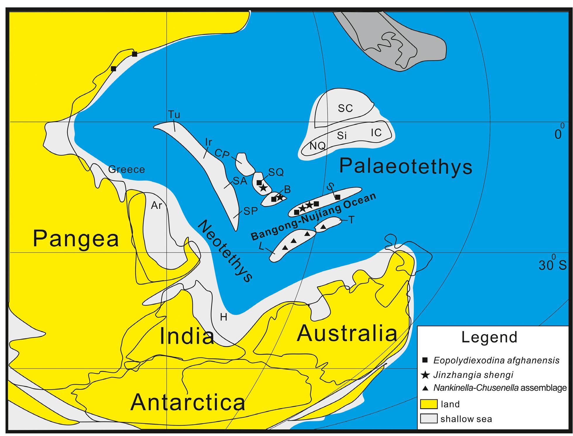 Schematic palaeogeographical map of the tethyan area during