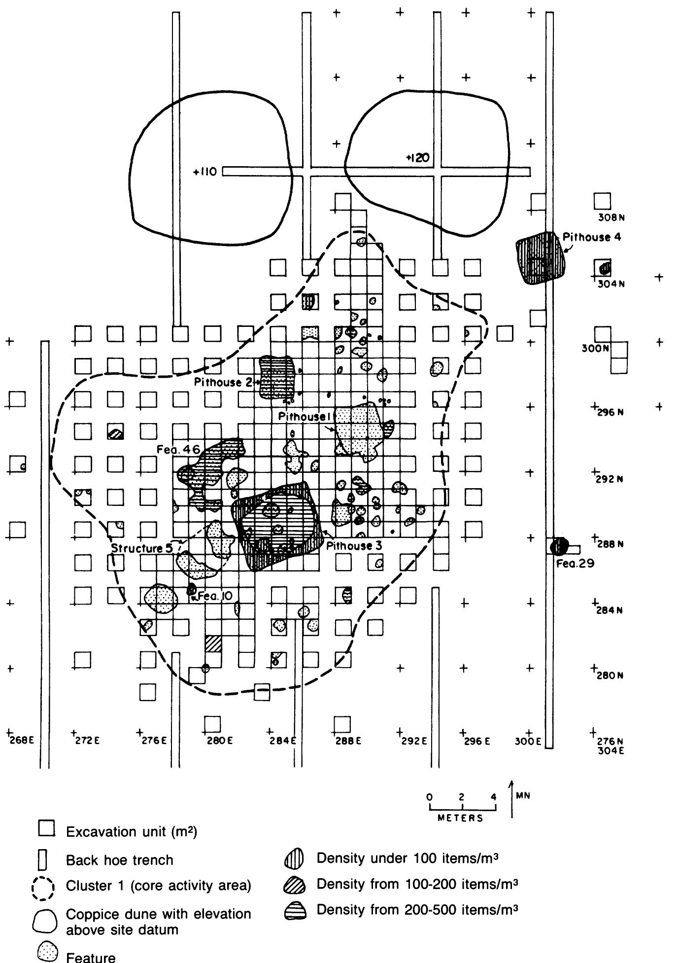 Map showing the distribution of empty pit features