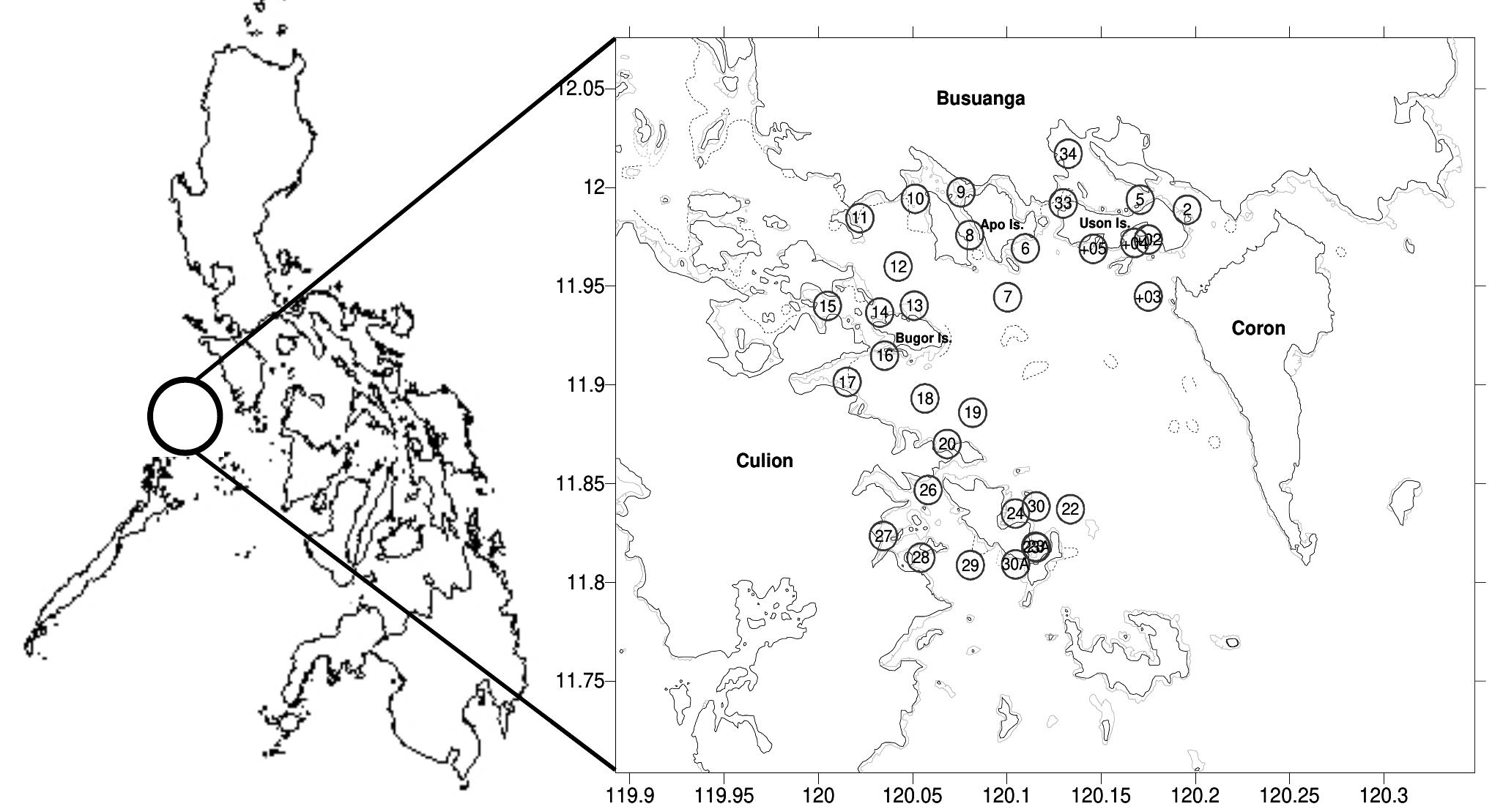 Map of calamianes group of islands, palawan showing station