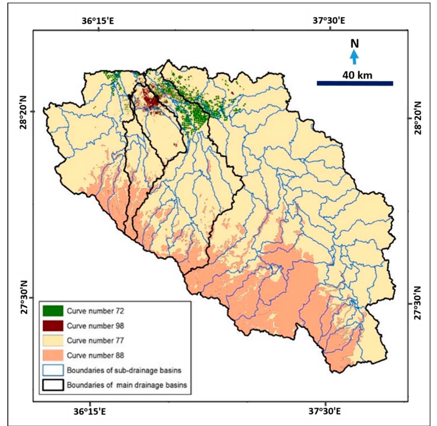 Combination map of soil type and land use units used to
