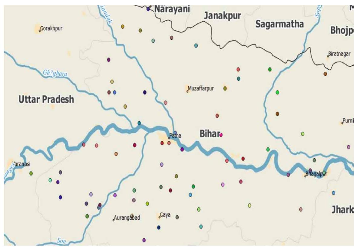 Power map of bihar state with existing load points in nine