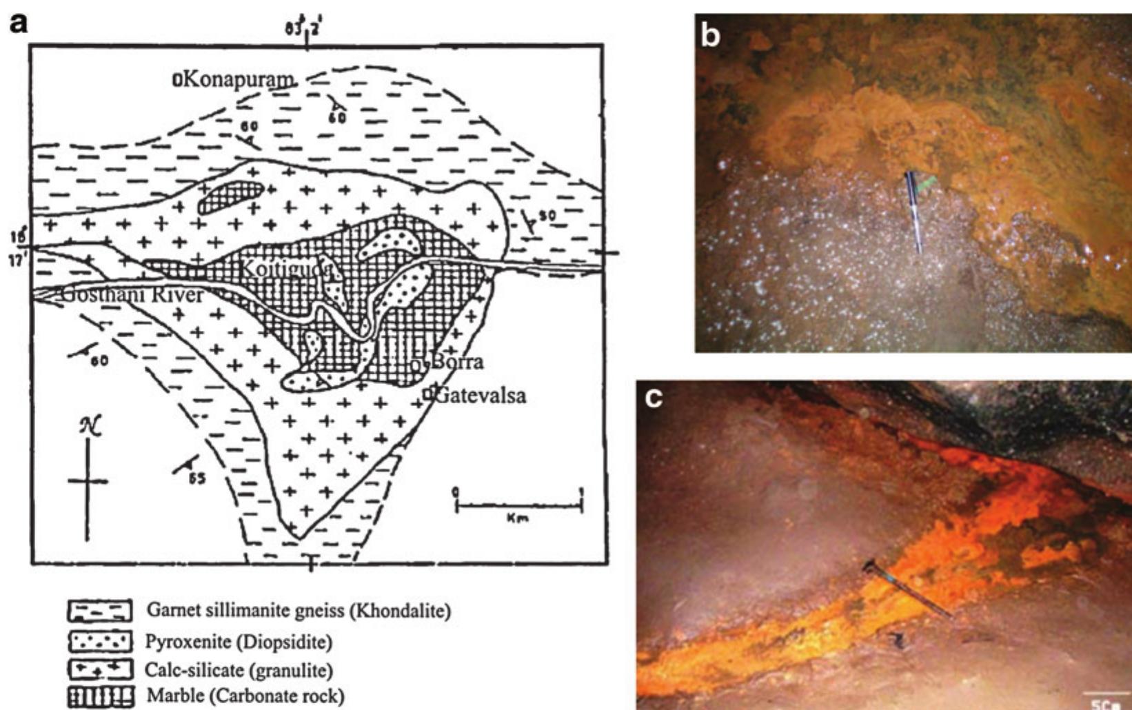 (a) geological map of borra cave. blank areas are
