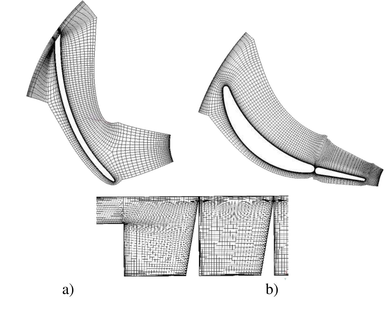Stage elements grid view for: a) impeller, b) back-guide